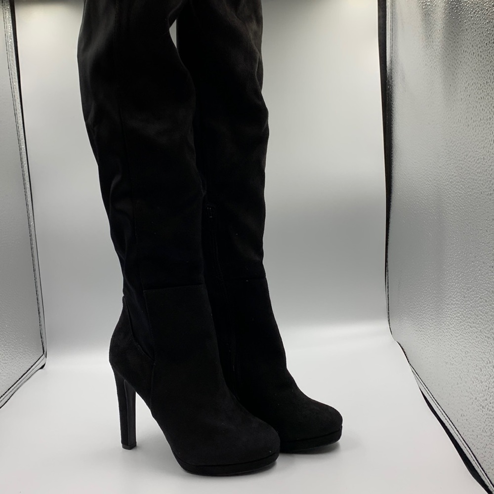 Black Suede Thigh High Boots - Gem